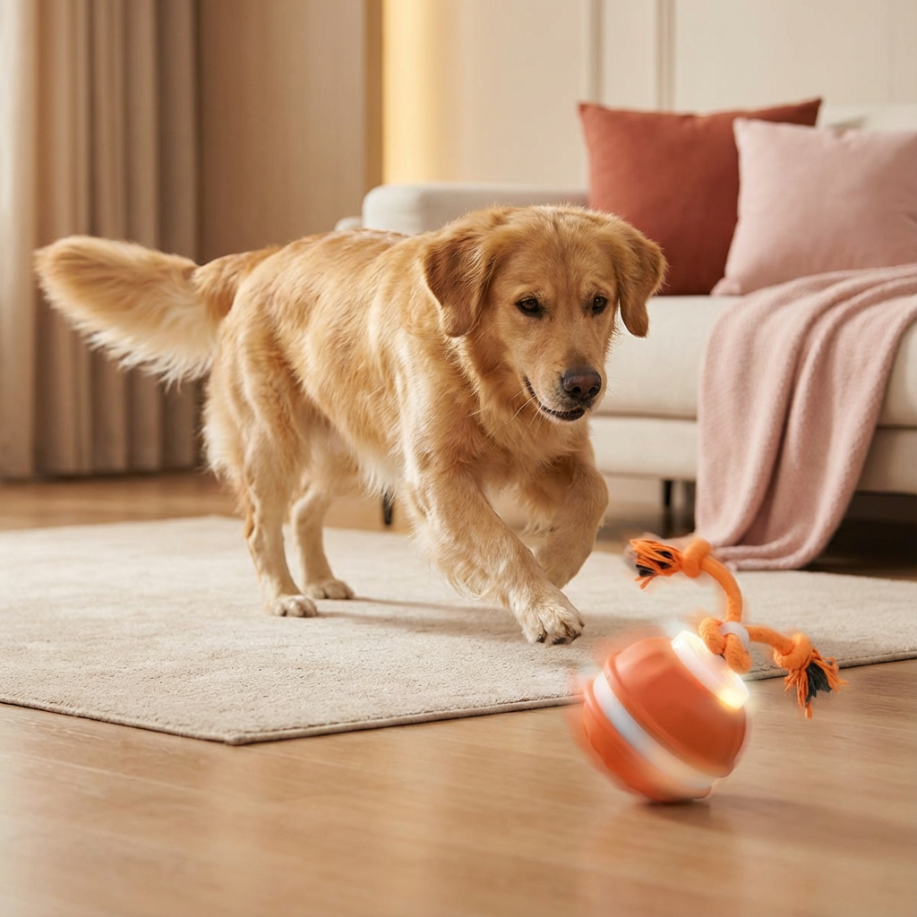 Durable Dog Play Ball with Motion Sensor and Tug Rope in Dog-Friendly ...