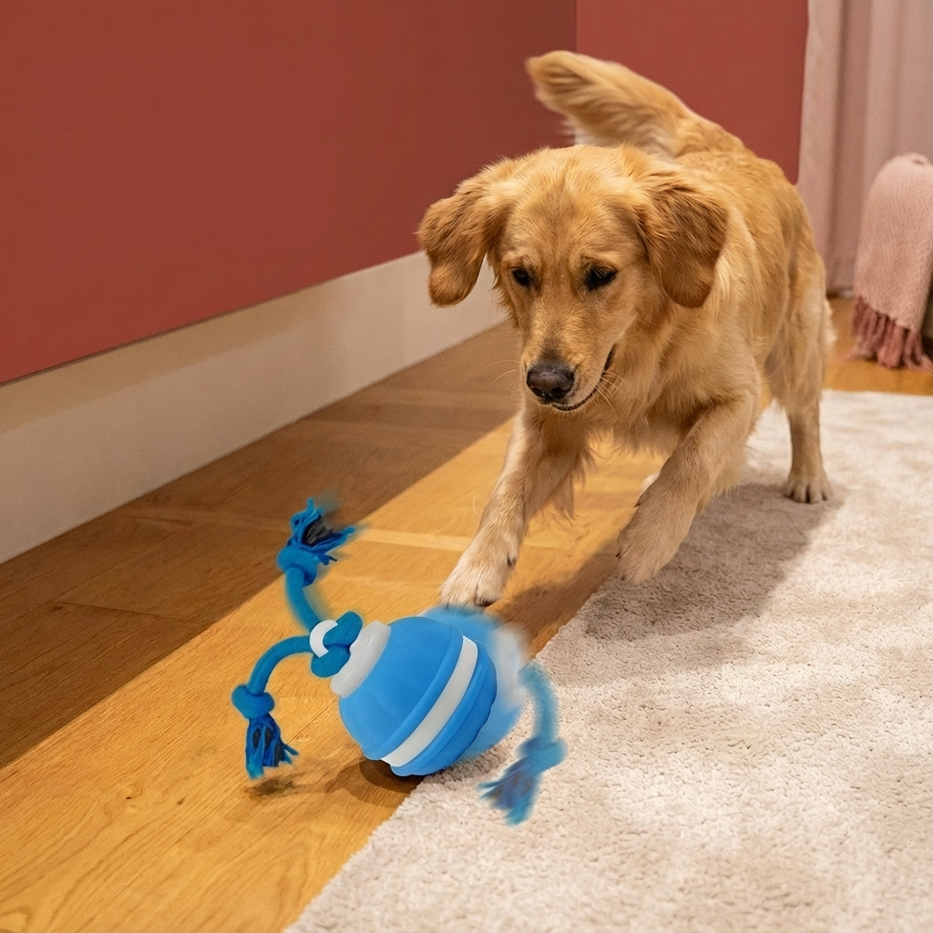 Durable Dog Play Ball with Motion Sensor and Tug Rope in Dog-Friendly ...